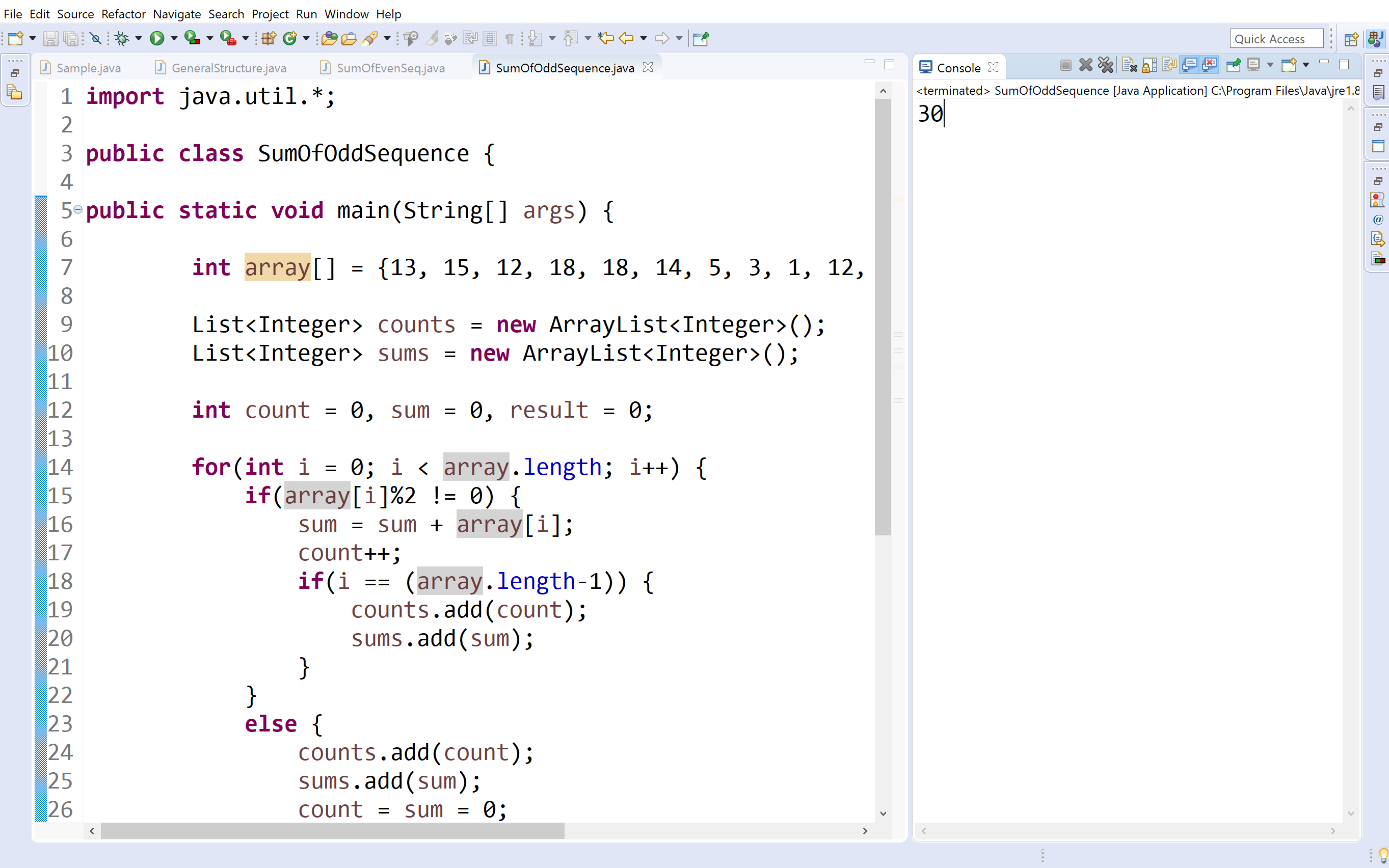 Java Tutorials Sum Of Longest Sequence Of Odd Numbers In An Array